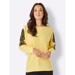 CREATION L PREMIUM Witt Damen 3/4-Arm-Pullover im Seide-Kaschmir-Mix, zitrone-schwarz, Gr&ouml;&szlig;e 40