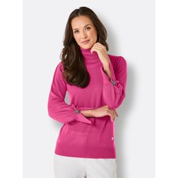 CREATION L PREMIUM Wit Damen Rollkragenpullover mit Schmuckknopf am Ärmel, fuchsia, Größe 38