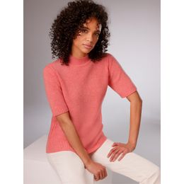 CREATION L PREMIUM Wit Damen Kurzarmpullover Mit geripptem Einsatz, koralle-meliert, Gr&ouml;&szlig;e 46