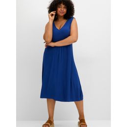 sheego Damen Jerseykleid mit Raffung vorne, ärmellos, blaubeere, Größe 40