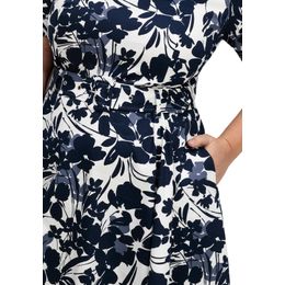 sheego Damen Cocktailkleid mit Blumenprint und Stoffg&uuml;rtel, marine-gemustert, Gr&ouml;&szlig;e 56