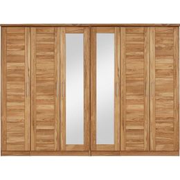 Drehtürenschrank Home Affaire "Tommy, Kleiderschrank, Aufbewahrung, mit Fächern und Kleiderstange", beige (naturfarben), B:285cm H:207cm T:61cm, Massivholz, Schränke, Scandi, aus massivem Wildeiche, in verschiedenen Breiten erhältlich