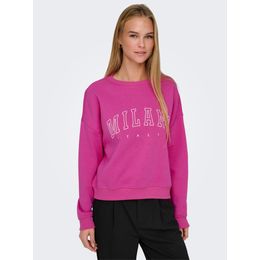 Sweatshirt Only "ONLSWEAT L/S CREW OVERSIZE STATE SWT", Damen, Gr. L (40), pink (rose violet detail:milano, italy), Sweatware, Obermaterial: 60% Baumwolle, 40% Polyester, bedruckt, loose fit normal, Rundhals, Rippbündchen, Sweatshirts