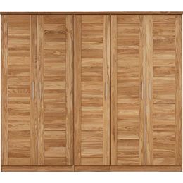 Drehtürenschrank Home Affaire "Tommy, Kleiderschrank, Aufbewahrung, mit Fächern und Kleiderstange", beige (naturfarben), B:238cm H:207cm T:61cm, Massivholz, Schränke, aus massiver Wildeiche, in unterschiedlichen Schrankbreiten erhältlich