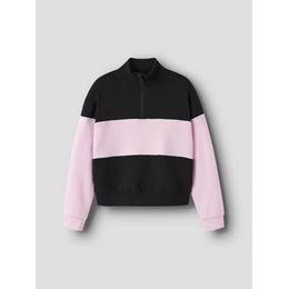 Sweatshirt name it "NKFLEIKA SH SWEAT BRU", Mädchen, Gr. 122/128, schwarz, Sweatware, Obermaterial: 100% Baumwolle, colorblocking, regular fit, Rippbündchen, Sweatshirts
