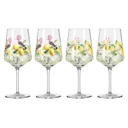 Ritzenhoff Spritzerglas Sommertau, Gelb, Gr&uuml;n, Rosa, Glas, 4-teilig, 544 ml, 9.3x22.5x9.3 cm, Fsc, Made in Germany, Essen & Trinken, Gl&auml;ser, Weingl&auml;ser, Wei&szlig;weingl&auml;ser