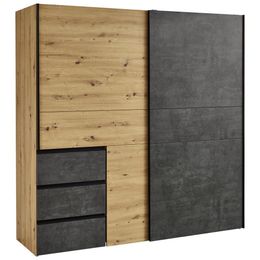 CARRYHOME Schwebet&uuml;renschrank, Dunkelgrau, Eiche Artisan, Holzwerkstoff, 3 F&auml;cher, 3 Schublade(n) Schubladen, 200x200x61 cm, Typenauswahl, in verschiedenen Gr&ouml;&szlig;en erh&auml;ltlich, Schlafzimmer, Kleiderschr&auml;nke, Schwebet&uuml;renschr&auml;nke