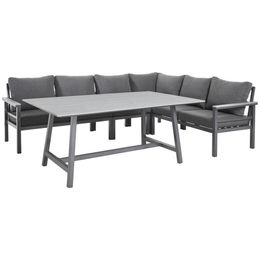 Amatio Dining-Loungeset, Hellgrau, Dunkelgrau, Metall, Kunststoff, Textil, 5-teilig, F&uuml;llung: Schaumstoff,Polyester, seitenverkehrt montierbar, L-Form, 259x199 cm, Bsci, Loungem&ouml;bel, Gartenlounge-Sets