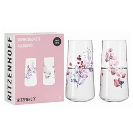 Ritzenhoff Longdrinkglas Sommersonett, Lila, Rot, Pink, Glas, 2-teilig, 614 ml, Fsc, Made in Germany, Essen & Trinken, Gl&auml;ser, Longdrinkgl&auml;ser