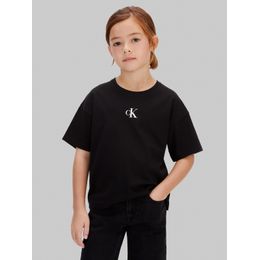 T-Shirt Calvin Klein Jeans "CK LOGO BOXY T-SHIRT", Mädchen, Gr. 8 (128), ck schwarz, Single Jersey, Obermaterial: 100% Baumwolle, Rundhals, Shirts, Kinder bis 16 Jahre