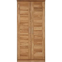 Drehtürenschrank Home Affaire "Tommy, Kleiderschrank, Aufbewahrung, mit Fächern und Kleiderstange", beige (naturfarben), B:96cm H:207cm T:61cm, Massivholz, Schränke, Scandi, aus massivem Wildeiche, in verschiedenen Breiten erhältlich