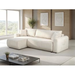 Ecksofa OTTO HOME, B:241cm H:79cm T:52cmcreme, Sofas, "JONAA, 241cm, L-Form, Schlafsofa, Boxspringfederung, Cord u. Struktur", 133/200cm, Recamiere