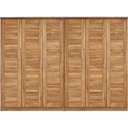 Drehtürenschrank Home Affaire "Tommy, Kleiderschrank, Aufbewahrung, mit Fächern und Kleiderstange", beige (naturfarben), B:285cm H:207cm T:61cm, Massivholz, Schränke, Scandi, aus massivem Wildeiche, in verschiedenen Breiten erhältlich