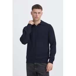 Polokragenpullover Blend "BHBRANKO POLO SPLITN.", Herren, Gr. S, blau (salute melange), Strick, Obermaterial: 60% Wolle, 40% Nylon, meliert, unifarben, regular fit hüftlang, V-Ausschnitt, Strickbündchen, Pullover