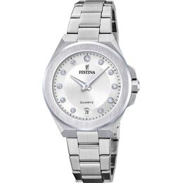 Quarzuhr Festina "Mademoiselle", silber (silberfarben, silberfarben), Armbanduhren, Damen, Armbanduhr, Damenuhr, Edelstahlarmband, analog, Tag, Zirkonia (synth.)