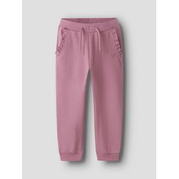 Sweathose name it "NMFVIMA SWE PANT BRU NOOS", Mädchen, Gr. 104, N-Gr, mauve orchid, Sweatware, Obermaterial: 60% Baumwolle, 40% Polyester, unifarben, Basic normal, Hosen, mit süßem Rüschendetail