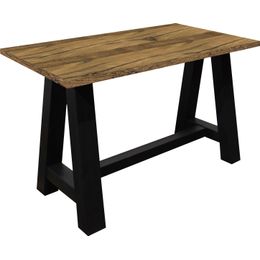 Mäusbacher Bartisch MÄUSBACHER, schwarz (schwarzstahl, plankeneichefarben, schwarzstahl), B:140cm H:105cm T:70cm, Tische, Bartisch, Gestell in A-Form (Breite 120, 140 oder 160 cm)