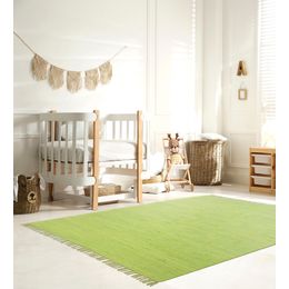 Kinderteppich my home "Insa Fleckerl", grün, B:70cm H:5mm L:140cm, Baumwolle, Teppiche, Uni Farben, pastell, handgewebt, pflegeleicht, waschbar, Kinderzimmer