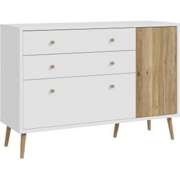 Sideboard FORTE "Harllson EasyKlix by FORTE, fast ganz ohne Werkzeug", weiß (weiß, mauvella eiche), B:124,5cm H:86,5cm T:41,5cm, FSC-zertifizierter Holzwerkstoff, Sideboards, Aufbau schnell und genial