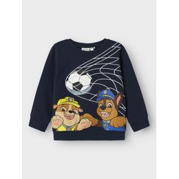 Sweatshirt name it "NMMJAAKO PAW SWEAT UNB CPLG", Jungen, Gr. 92, blau (navy blazer), Sweatware, Obermaterial: 95% Baumwolle, 5% Elasthan, bedruckt, regular fit normal, Rundhals, Rippbündchen, Sweatshirts