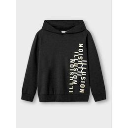 Sweatshirt name it "NKMOLAF LS NREG SWE WH BRU PB", Jungen, Gr. 146/152, schwarz, Sweatware, Obermaterial: 60% Baumwolle, 40% Polyester, bedruckt, regular fit normal, Rundhals, Rippbündchen, Sweatshirts