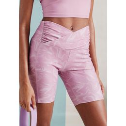 active by Lascana Funktionshose LASCANA ACTIVE, Damen, Gr. L (44/46), N-Gr, rosa, Obermaterial: 85% Polyester, 15% Elasthan, bedruckt, klassisch ca. Mitte Oberschenkel, Hosen, Sporthose mit Allover-Print und kleiner Reißverschlusstasche