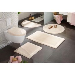 Badematte my home "Kapra, Badvorleger, Badezimmer Teppich" Gr. 1, beige (natur), H:14mm, Baumwolle, Badematten, mit Bordüre, Badteppich, Badematte, Baumwolle