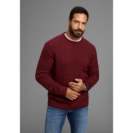 MAN'S WORLD Rundhalspullover MAN'S WORLD "Neue Kollektion Highlight allover Zopfmuster", Herren, Gr. L (52/54), berry, Strick, Obermaterial: 100% Polyacryl, Zopfmuster, regular fit, Rundhals, Rippbündchen, Pullover, weicher Griff, Perfekt für die kältere Jahreszeit
