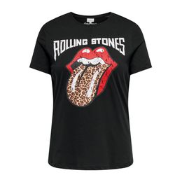 Kurzarmshirt Only CARMAKOMA "CARROLL LIFE SS O-NECK REG TEE LC JRS", Damen, Gr. L, schwarz print:leo rolling artwork, Jersey, Obermaterial: 100% Baumwolle, bedruckt, regular fit normal, Rundhals, Shirts