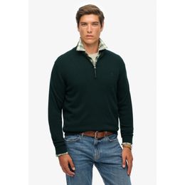 Strickpullover Superdry "ESSENTIALS COTTON HALF ZIP", Herren, Gr. L, enamel grün marl, Strick, Obermaterial: 100% Baumwolle, meliert, slim fit hüftlang, Rundhals, Rippbündchen, Pullover