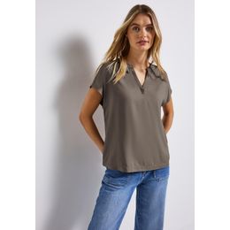 Kurzarmbluse Street One, Damen, Gr. 34, beige (schwarz tumbled beige), Web, Obermaterial: 100% Viskose, unifarben, l&auml;ssig geschnitten h&uuml;ftbedeckend, Rundhals, Blusen, Split Neck
