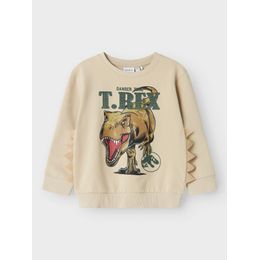 Sweatshirt name it "NMMJABA JURASSIC NREG SWEAT UNB SKY", Jungen, Gr. 104, peyote, Sweatware, Obermaterial: 95% Baumwolle, 5% Elasthan, bedruckt, regular fit normal, Rundhals, Rippbündchen, Sweatshirts