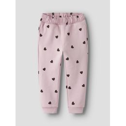 Sweatpants name it "NMFNEHEART SWEAT PANT BRU", Mädchen, Gr. 104, N-Gr, burnished lila, Sweatware, Obermaterial: 95% Baumwolle, 5% Elasthan, bedruckt, regular fit normal, Hosen