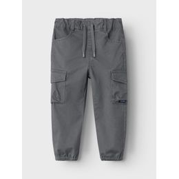 Cargohose name it "NMMBEN CARGO R TWI PANT 1771-HI NOOS", Jungen, Gr. 80, N-Gr, grau (lava smoke), Twill, Obermaterial: 98% Baumwolle, 2% Elasthan, unifarben, relaxed fit knöchellang, Hosen