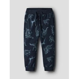 Sweatpants name it "NMMVARON für Jungen mit Tunnelzug und Markenlabel", Jungen, Gr. 104, N-Gr, blau (schwarz sapphire), Sweatware, Obermaterial: 100% Baumwolle, bedruckt, normal knöchellang, Hosen, bedruckt, casual, normal, Baumwolle, ohne Kragen