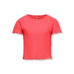 T-Shirt KIDS Only "KOGNELLA S/S O-NECK TOP NOOS JRS", M&auml;dchen, Gr. 134/140, dubarry, Jersey, Obermaterial: 65% Polyester, 30% Viskose, 5% Elasthan, unifarben, regular fit kurz, Rundhals, gewellter Abschluss, Shirts T-Shirt, mit s&uuml;&szlig;er Wellenkante
