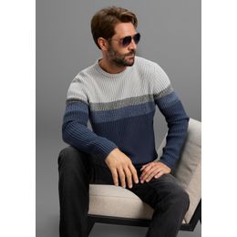 MAN'S WORLD Rundhalspullover MAN'S WORLD "Neue Kollektion Highlight angesagte Streifen-Optik", Herren, Gr. L (52/54), blau, grau melange, Strick, Obermaterial: 80% Polyacryl, 20% Baumwolle, unifarben mit Farbeinsatz, regular fit, Rundhals, Rippbündchen, Pullover, melierter Streifen,weicher Griff, Perfekt für die kältere Jahreszeit