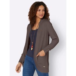 Strickjacke Casual Looks, Damen, Gr. 36, grau (dunkeltaupe), 50% Baumwolle, 50% Polyacryl, unifarben, Strickjacken Strickjacke