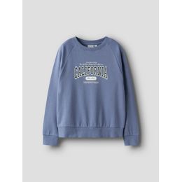 Sweatshirt name it "NKFVENUS LS NREG SWEAT BRU", Mädchen, Gr. 122/128, blau ice print:california tennis, Sweatware, Obermaterial: 100% Baumwolle, bedruckt, normal, Rundhals, Rippbündchen, Sweatshirts