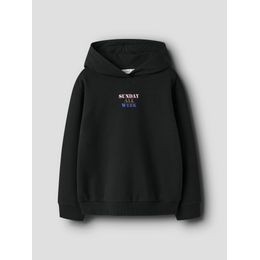 Sweatshirt name it "NKFOFINA LS NREG WH SWE BRU PB", Mädchen, Gr. 134/140, schwarz, Sweatware, Obermaterial: 60% Baumwolle, 40% Polyester, bedruckt, regular fit normal, Rundhals, Rippbündchen, Sweatshirts