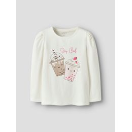 Longtop name it "NMFOLLIA LS TOP PB", Mädchen, Gr. 104, coconut milk, Jersey, Obermaterial: 95% Baumwolle, 5% Elasthan, bedruckt, normal, Rundhals, Tops