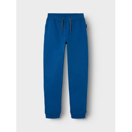 Sweathose name it "NKMSWEAT – Jogger mit verstellbarem Bund und Rippbündchen", Jungen, Gr. 128, N-Gr, blau (set sail), angeraute Sweatware, Obermaterial: 80% Baumwolle, 20% Polyester, unifarben, regular fit knöchellang, Hosen, unifarben, casual, regular fit, Sweatware