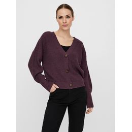 V&eacute;ro Moda Strickjacke VERO MODA "VMLEA LS V-NECK CUFF CARDIGAN NOOS", Damen, Gr. M, winetasting, Strick, Obermaterial: 100% Polyacryl, unifarben, regular fit normal, V-Ausschnitt, Rippb&uuml;ndchen, Strickjacken Strickjacke, Rippstrick