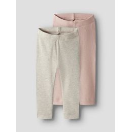 Leggings name it "NBNKAB 2P LEGGING NOOS", Baby, Gr. 80, N-Gr, rosa (peyote melange pack:sepia rose), Feinripp, Obermaterial: 57% Baumwolle, 38% Modal, 5% Elasthan, meliert, unifarben, regular fit knöchellang, Hosen