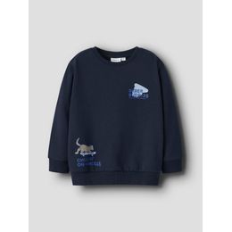 Sweatshirt name it "NMMORLING LS NREG SWEAT BRU BF", Jungen, Gr. 110, blau (navy blazer), Sweatware, Obermaterial: 100% Baumwolle, bedruckt, regular fit, Rundhals, Rippbündchen, Sweatshirts