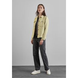 Kurzjacke Street One, Damen, Gr. 36, gelb (mellow gelb), Stoff, Obermaterial: 100% Polyester; Futter: 100% Polyester, gemustert, normal normal, V-Ausschnitt, Bündchen, Jacken, mit Brusttaschen