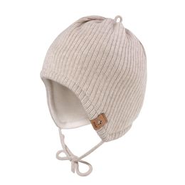Strickmütze MaxiMo, Jungen, Gr. 37, beige (beigemeliert), Strick, Baumwolle, unifarben, Mützen, wärmend, zum Binden, unifarben