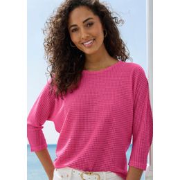 3/4-Arm-Shirt Vivance "aus bügelfreiem Waffelstrick", Damen, Gr. 32/34, pink, Strick, Obermaterial: 64% Polyester, 34% Viskose, 2% Elasthan, leicht transparent, unifarben, Rundhals, Shirts, aus bügelfreier Strickqualität