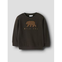 Sweatshirt name it "NMMOBEAR NREG SWEAT UNB", Jungen, Gr. 110, delicioso, Sweatware, Obermaterial: 54% Baumwolle, 33% Polyester, 13% Viskose, bedruckt, unifarben, normal hüftlang, Rundhals, Rippbündchen, Sweatshirts, mit hochwertiger 3D-Stickerei