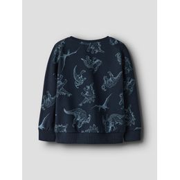 Sweatshirt name it "NMMVARON für Jungen mit Alloverprint und Rippbündchen", Jungen, Gr. 80, blau (schwarz sapphire), Sweatware, Obermaterial: 100% Baumwolle, bedruckt, normal normal, Rundhals, Rippbündchen, Sweatshirts, bedruckt, casual, regular fit, Baumwolle, Rundhals